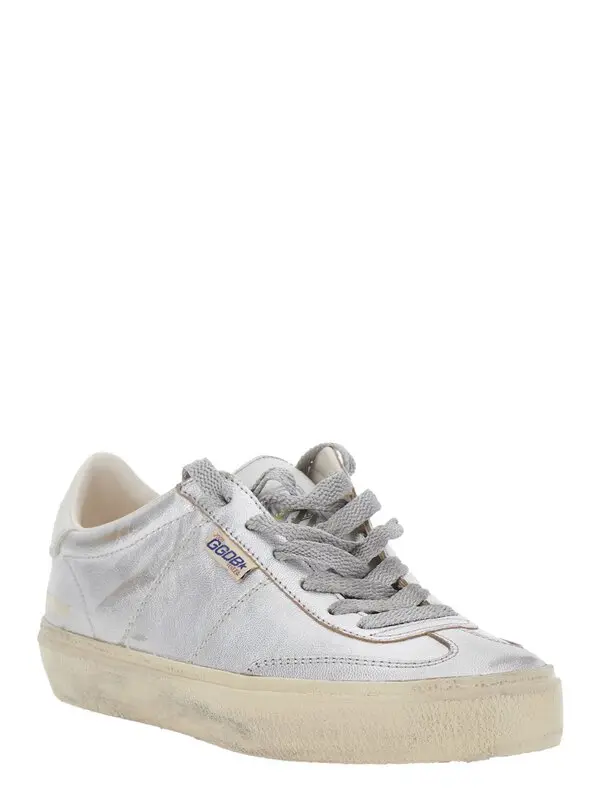 GOLDEN GOOSE Metallic Leather Low Top Sneakers With Logo Detailing - Silver