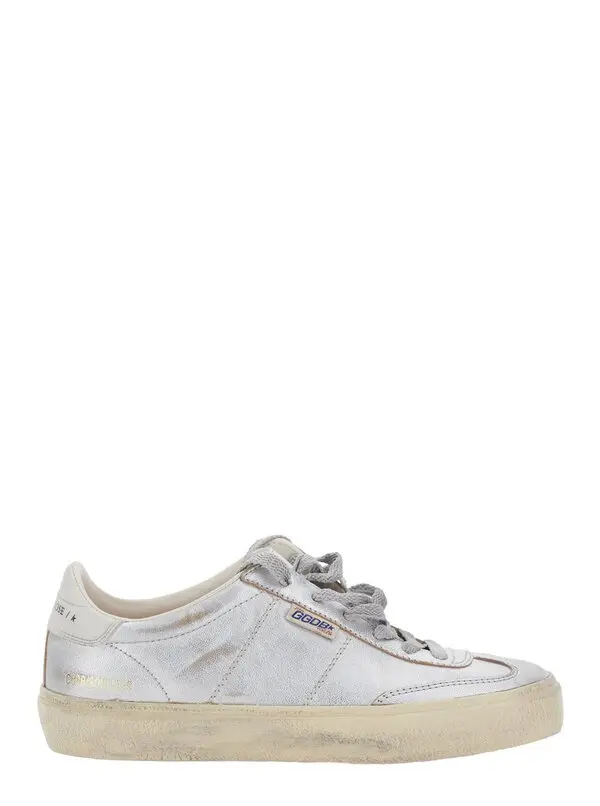 GOLDEN GOOSE Metallic Leather Low Top Sneakers With Logo Detailing - Silver