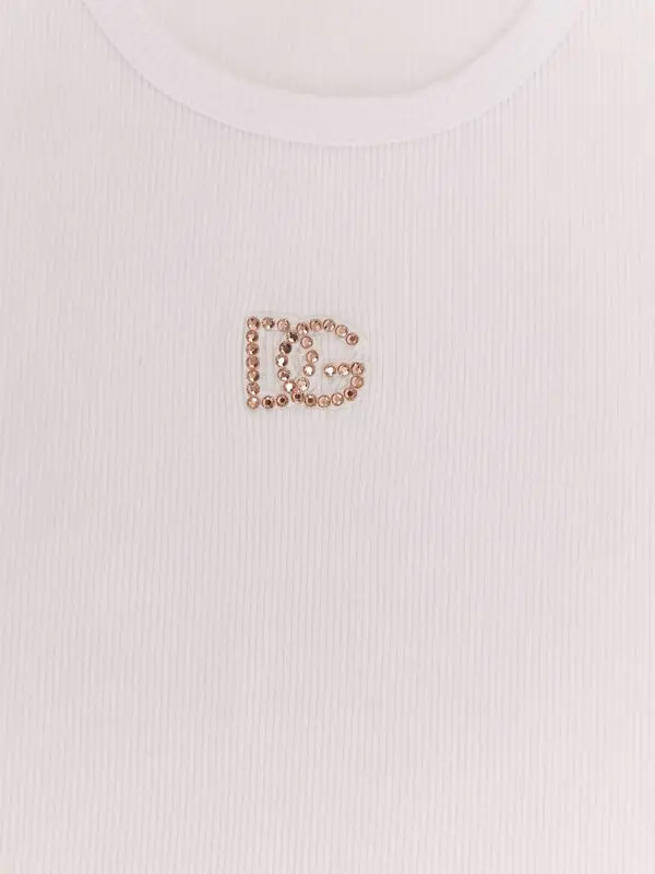 Dolce & Gabbana Ribbed Cotton Top With Dg Crystal Logo