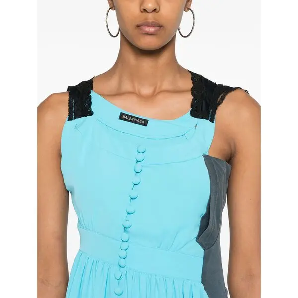 Balenciaga Asymmetrical Paneled Sleeveless Dress With Lace Detailing