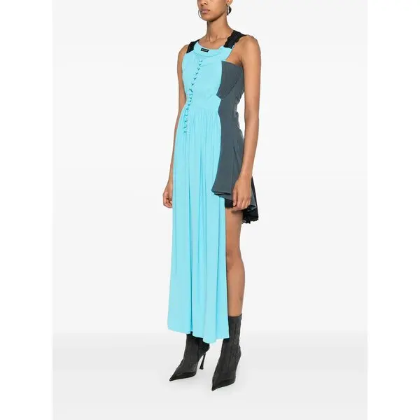 Balenciaga Asymmetrical Paneled Sleeveless Dress With Lace Detailing