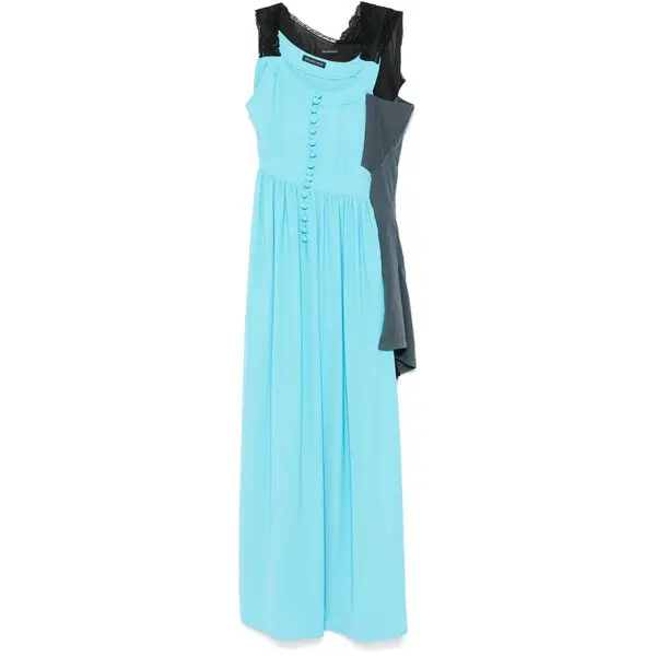 Balenciaga Asymmetrical Paneled Sleeveless Dress With Lace Detailing - Blue