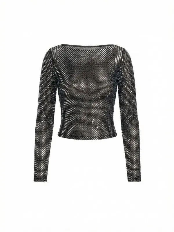 SELF-PORTRAIT Rhinestone Embellished Long Sleeve Top