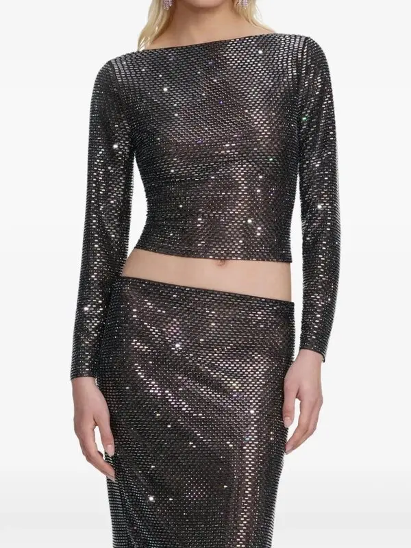 SELF-PORTRAIT Rhinestone Embellished Long Sleeve Top