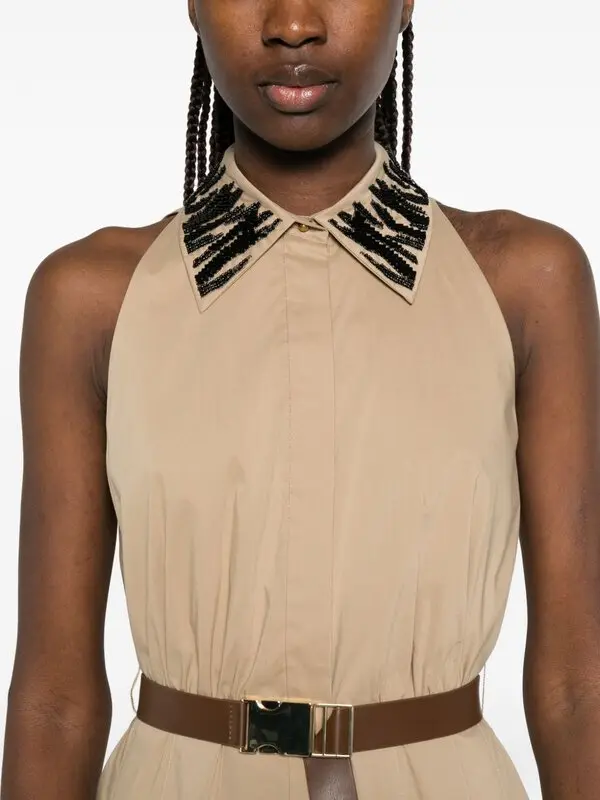 Max Mara Cotton Blend Midi Dress With Embellished Collar