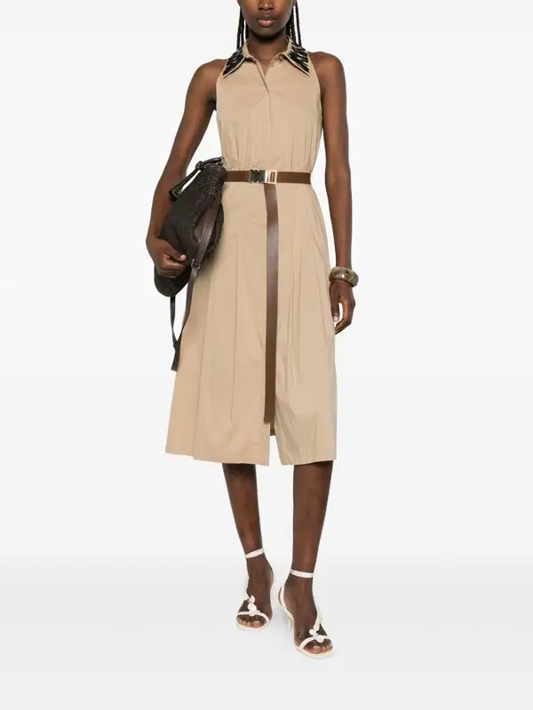 Max Mara Cotton Blend Midi Dress With Embellished Collar