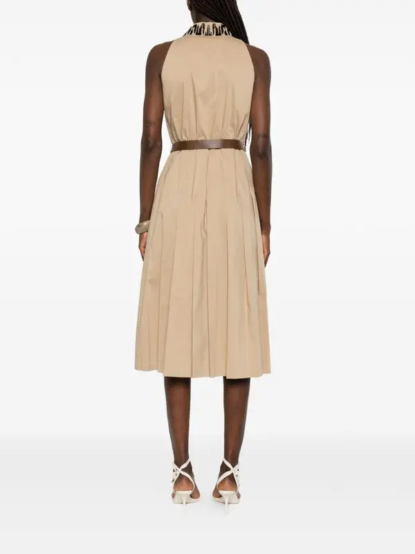 Max Mara Cotton Blend Midi Dress With Embellished Collar