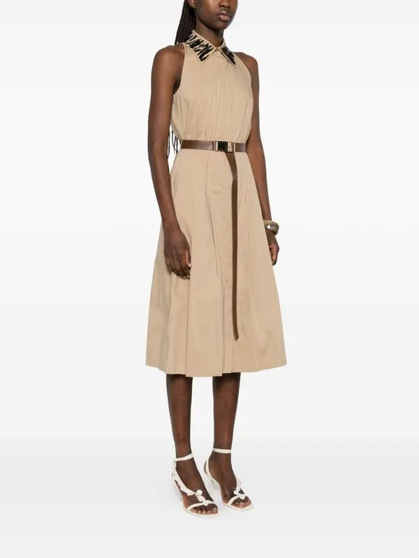 Max Mara Cotton Blend Midi Dress With Embellished Collar