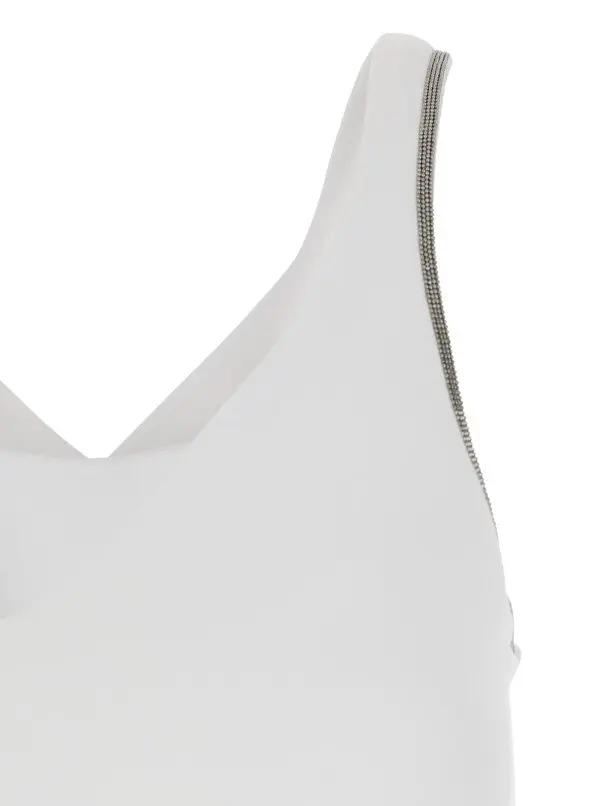Brunello Cucinelli Cotton V-neck Sleeveless Top With Monile Detail - White