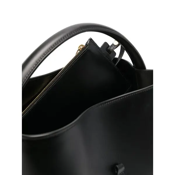 Saint Laurent Calfskin Bucket Bag With Cassandre Logo Plaque - Black