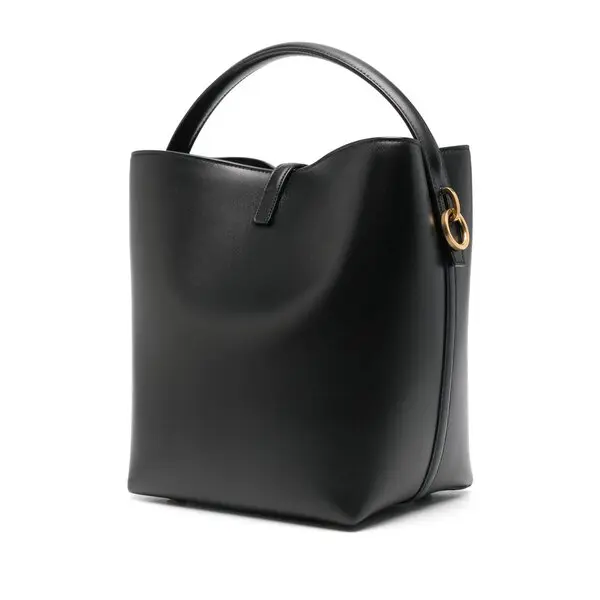 Saint Laurent Calfskin Bucket Bag With Cassandre Logo Plaque - Black