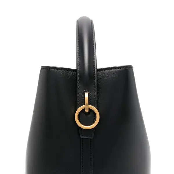 Saint Laurent Calfskin Bucket Bag With Cassandre Logo Plaque - Black