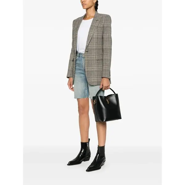 Saint Laurent Calfskin Bucket Bag With Cassandre Logo Plaque - Black