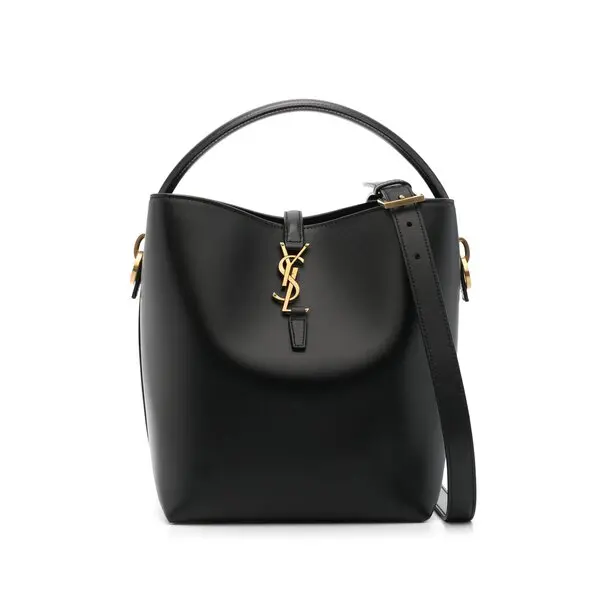 Saint Laurent Calfskin Bucket Bag With Cassandre Logo Plaque - Black