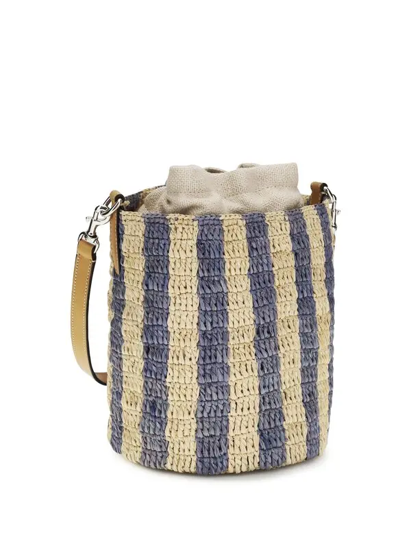 Valentino Garavani Striped Raffia Bucket Bag With Palladium-finish Hardware - Blue