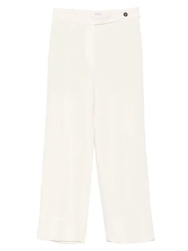 Brunello Cucinelli Viscose And Linen Fluid Twill Cigarette Trousers With Monili - White