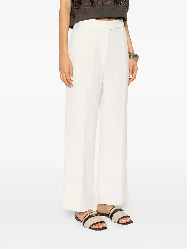 Brunello Cucinelli Viscose And Linen Fluid Twill Cigarette Trousers With Monili - White