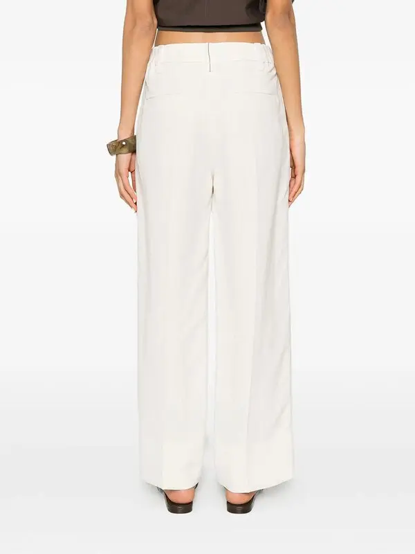 Brunello Cucinelli Viscose And Linen Fluid Twill Cigarette Trousers With Monili - White