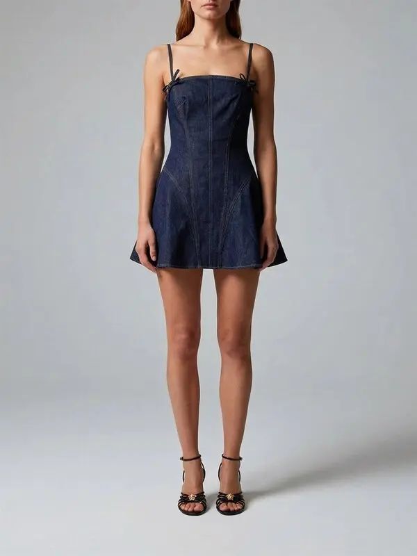 SELF-PORTRAIT Denim Bow Mini Dress