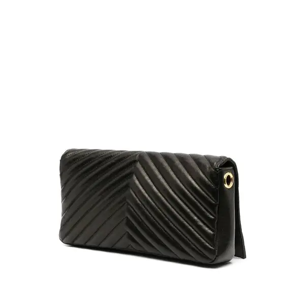 Saint Laurent Quilted Lambskin Shoulder Bag With Monogram Detail - Black