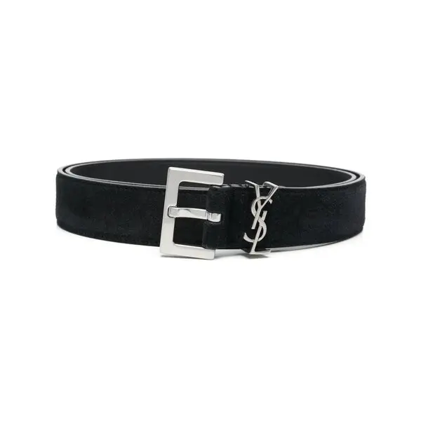 Saint Laurent Calf Suede Logo Plaque Belt