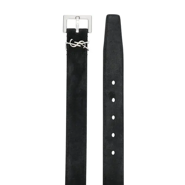 Saint Laurent Calf Suede Logo Plaque Belt