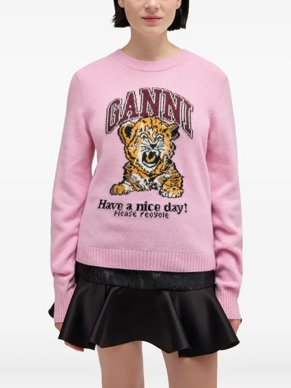GANNI Graphic Print Crewneck Sweater - Multicolor