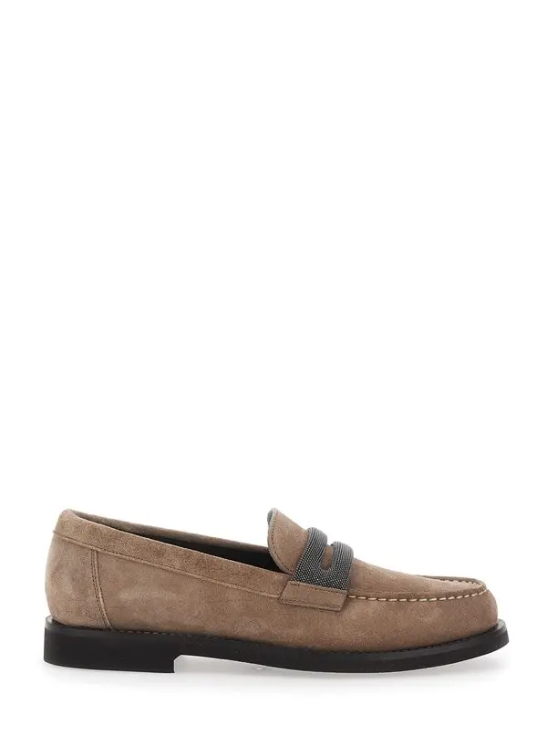 Brunello Cucinelli Suede Loafers With Monile Detail - Multicolor