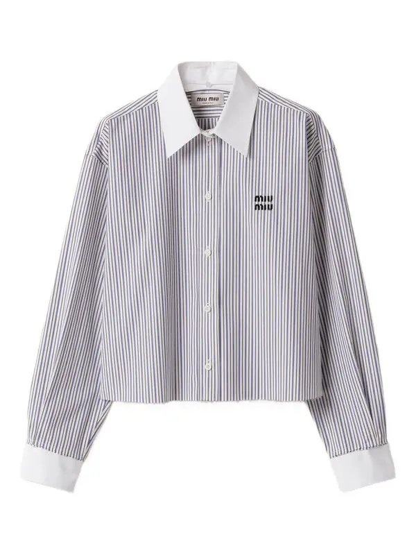 Miu Miu Striped Cotton Shirt With Embroidered Logo - Multicolor