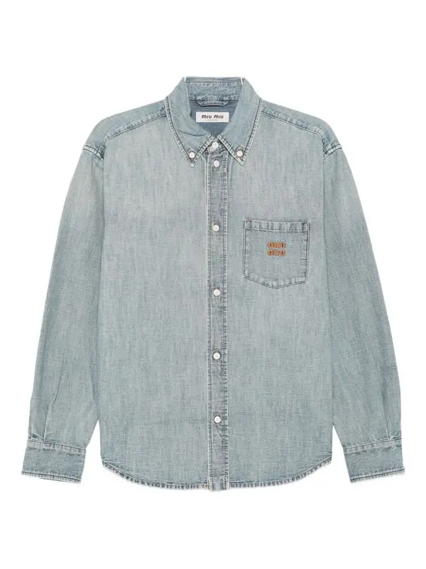 Miu Miu Denim Cotton Shirt With Logo Embroidery - Multicolor