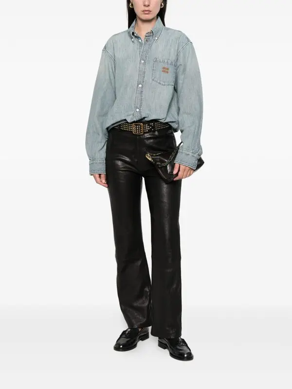 Miu Miu Denim Cotton Shirt With Logo Embroidery - Multicolor