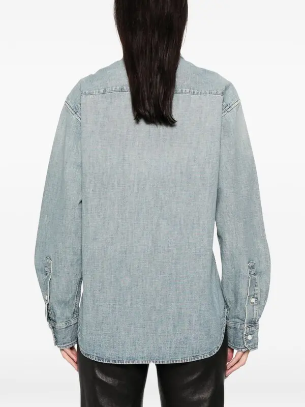 Miu Miu Denim Cotton Shirt With Logo Embroidery - Multicolor