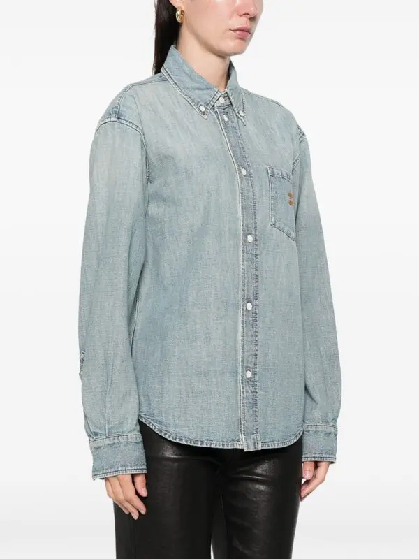Miu Miu Denim Cotton Shirt With Logo Embroidery - Multicolor