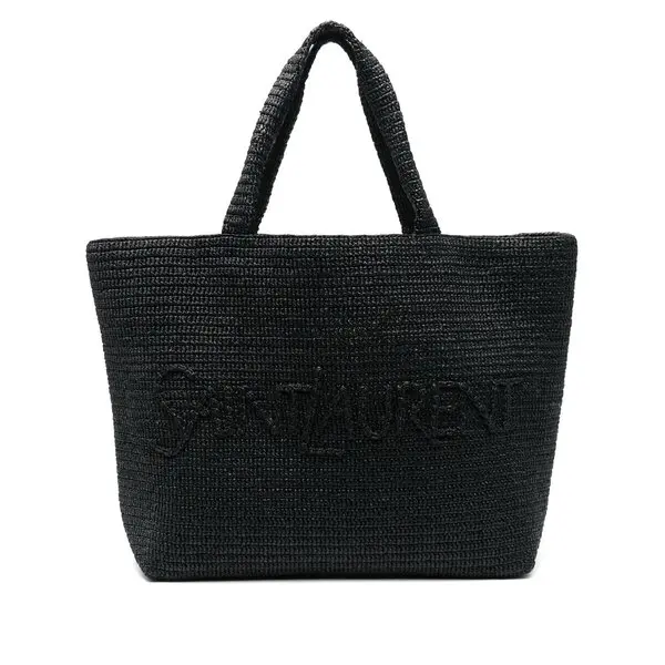 Saint Laurent Woven Raffia Tote Bag - Black