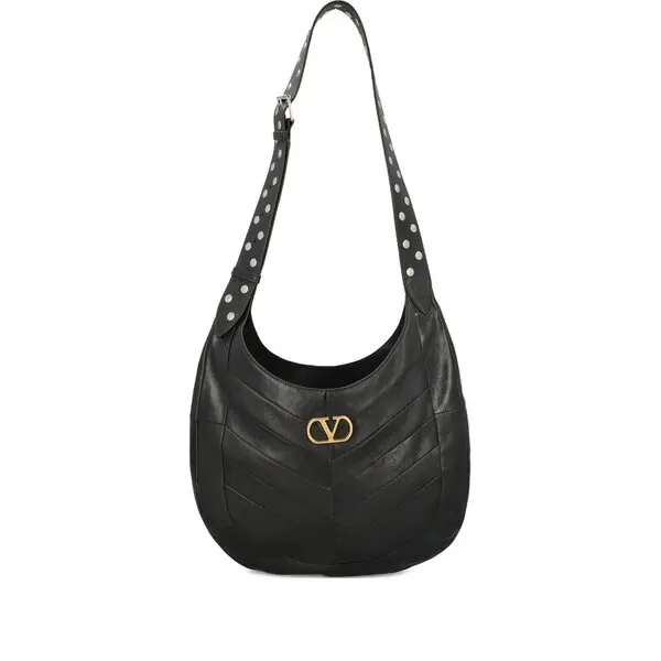 Valentino Garavani Leather Shoulder Bag With Stud Embellishments - Black