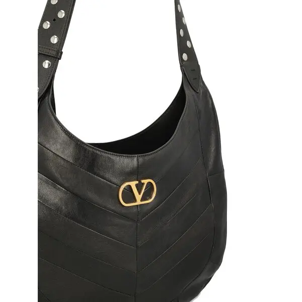 Valentino Garavani Leather Shoulder Bag With Stud Embellishments - Black