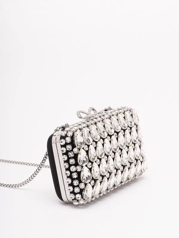 SELF-PORTRAIT Embellished Satin Crystal Clutch Bag