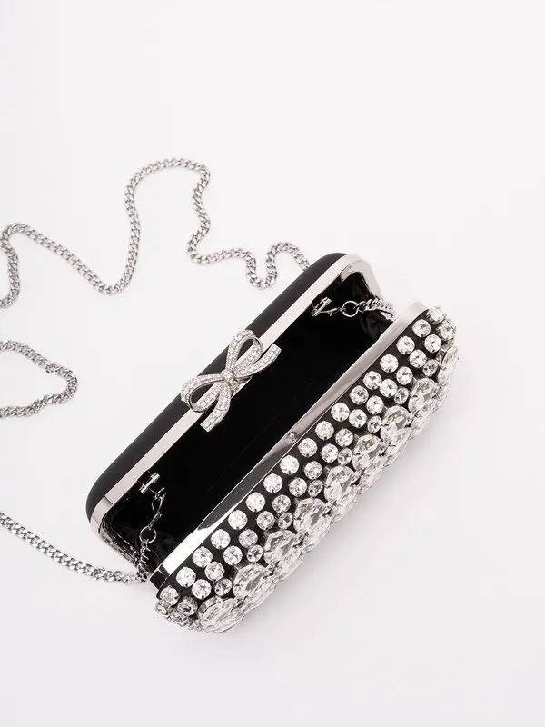 SELF-PORTRAIT Embellished Satin Crystal Clutch Bag