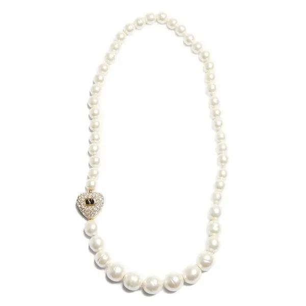 Valentino Garavani Embellished Pearl Necklace With Heart Charm - White