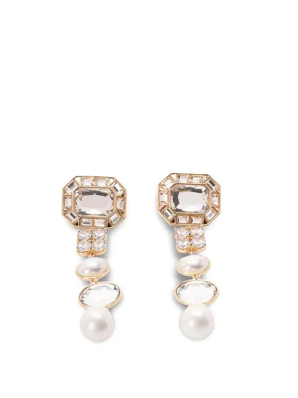 SELF-PORTRAIT Crystal Pearl Dangle Earrings - Multicolor
