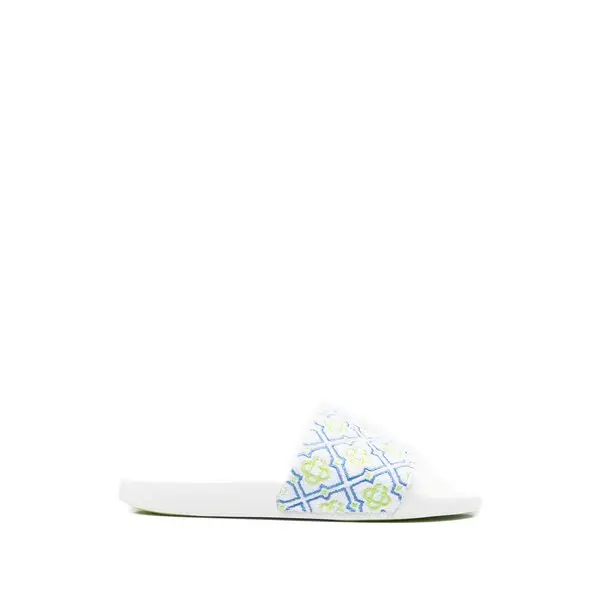 Casablanca Monogram Pattern Open Toe Flat Slides