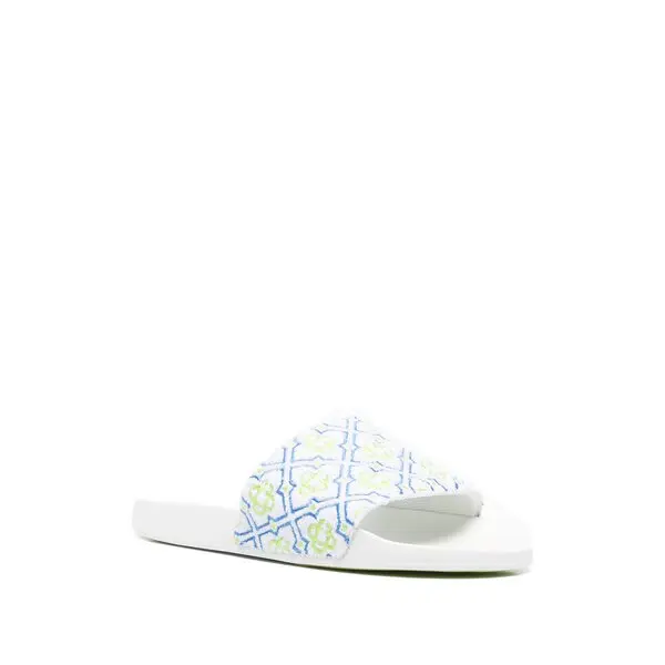 Casablanca Monogram Pattern Open Toe Flat Slides