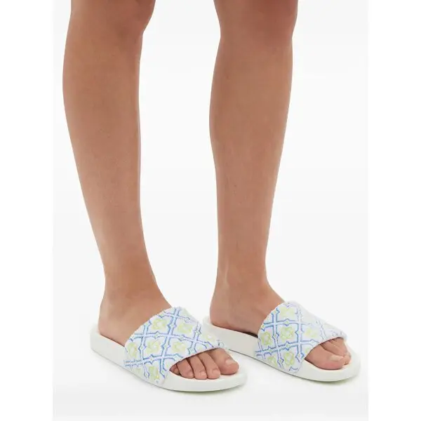 Casablanca Monogram Pattern Open Toe Flat Slides
