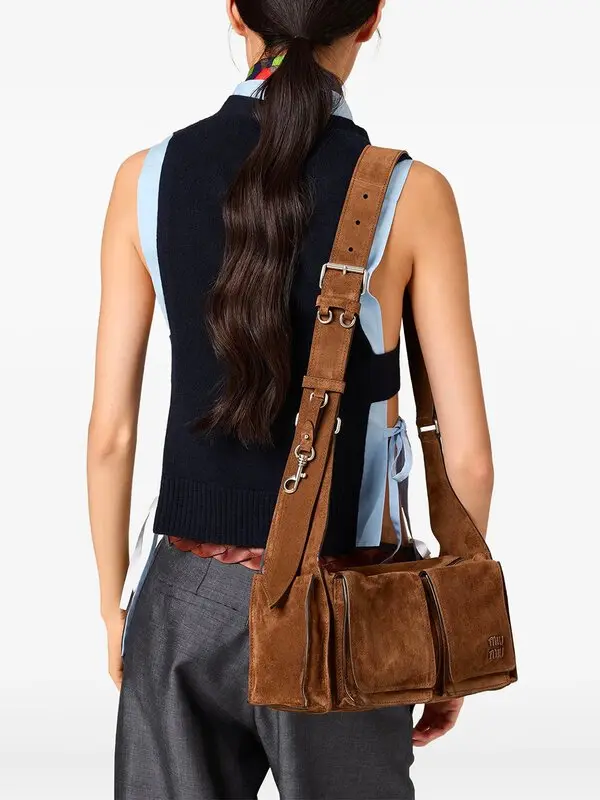 Miu Miu Suede Utility Shoulder Bag - Brown