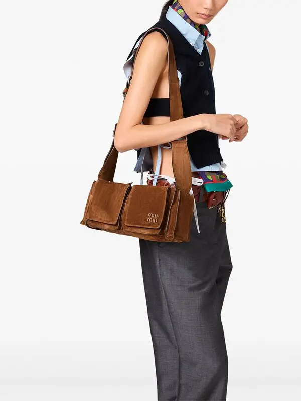 Miu Miu Suede Utility Shoulder Bag - Brown