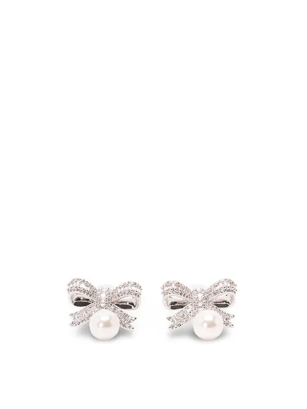 SELF-PORTRAIT Crystal Bow Pearl Drop Earrings - Multicolor