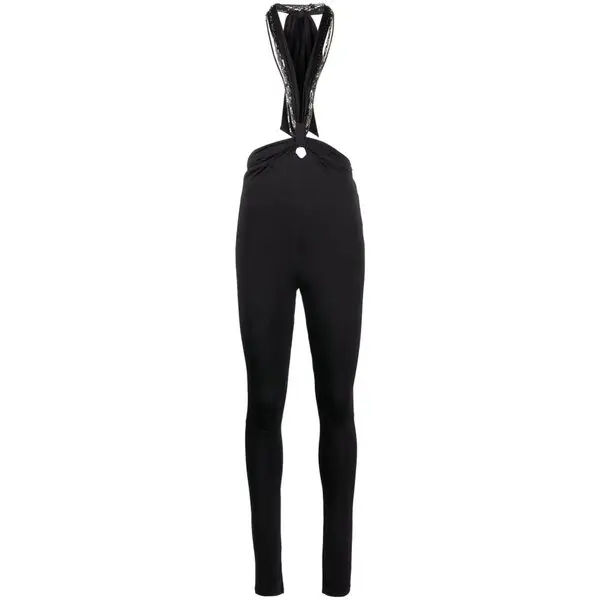 Attico High-waisted Skinny Cut Trousers With Chain Detail - Black