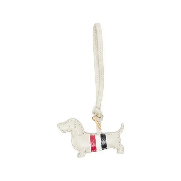 Thom Browne Dog Shaped Keychain With Striped Detail - Cream