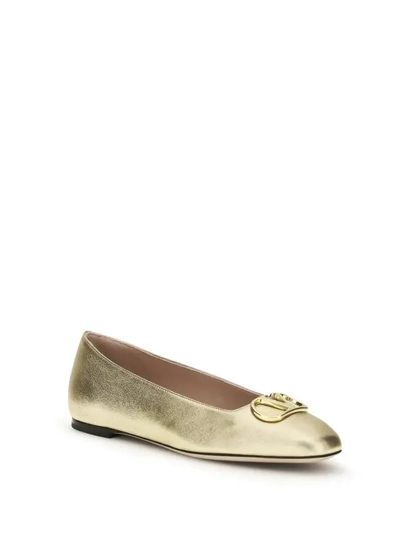 Valentino Garavani Vlogo Signature Laminated Leather Ballerinas - Gold
