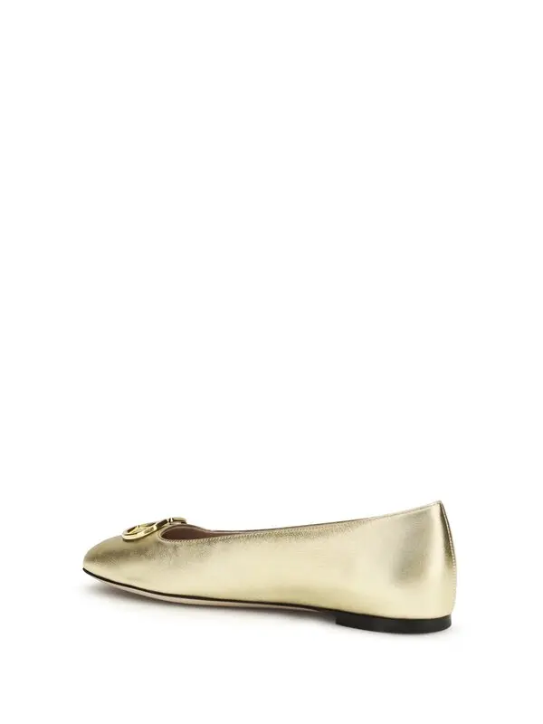 Valentino Garavani Vlogo Signature Laminated Leather Ballerinas - Gold